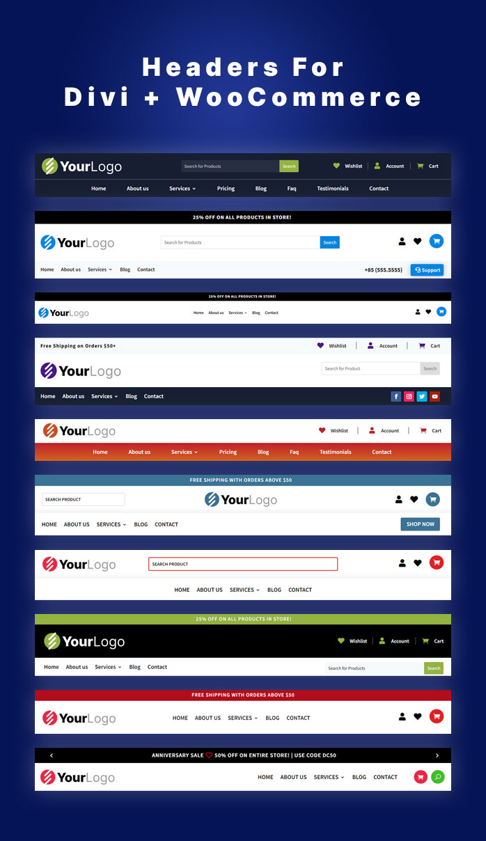 Divi Header Layout Pack | Over 100 Customizable Header Layouts