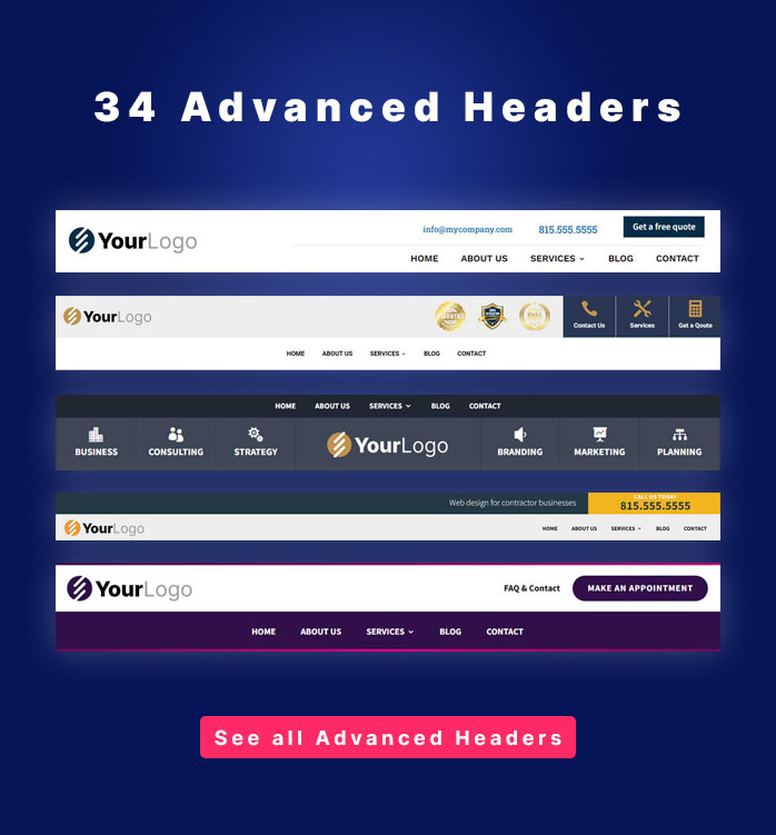 Divi Header Layout Pack | Over 100 Customizable Header Layouts