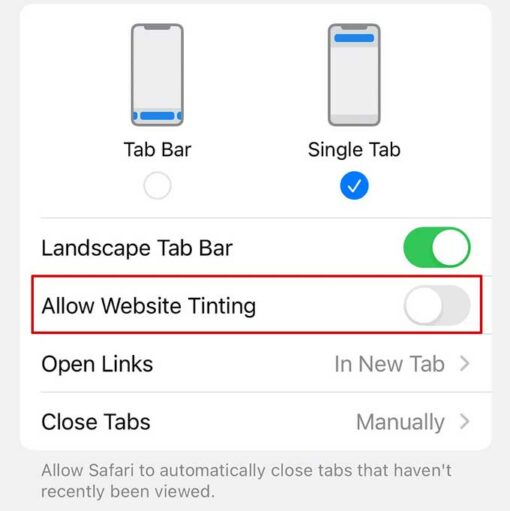 How to Turn Off Website Tinting in Safari/iOS